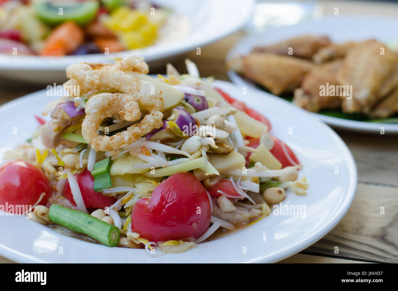 Som Tum, Papaya salad with whit rice noodle ,Thai food, Thailand Stock ...