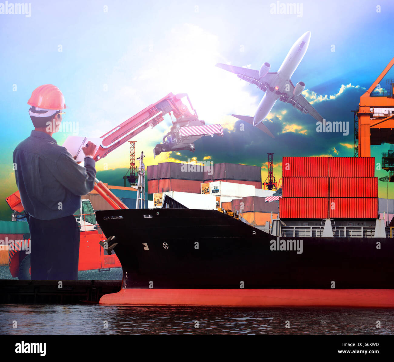 manager working in ship port and air plane cargo logistic use as import ...