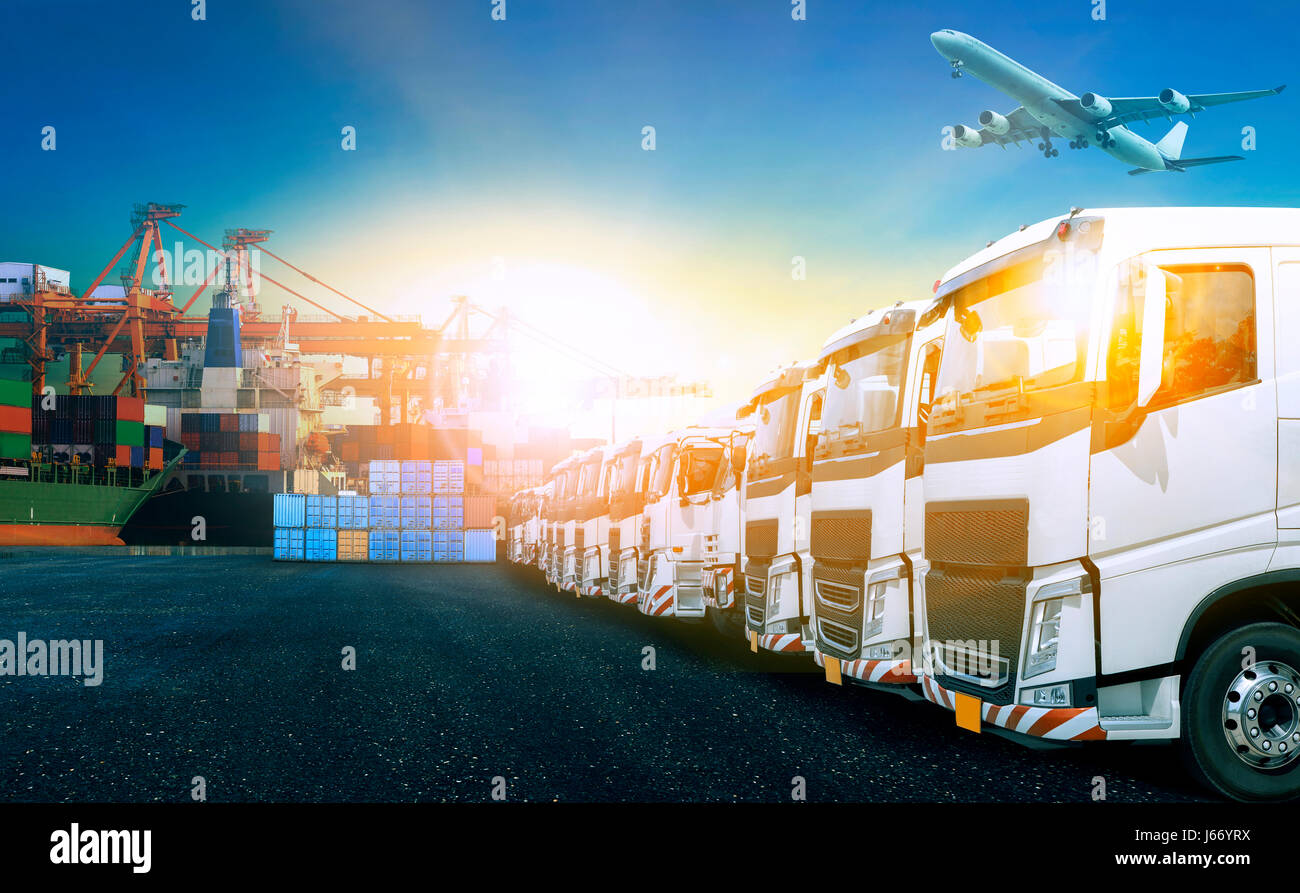 truck in shipping port for transport and cargo logistic industry Stock ...