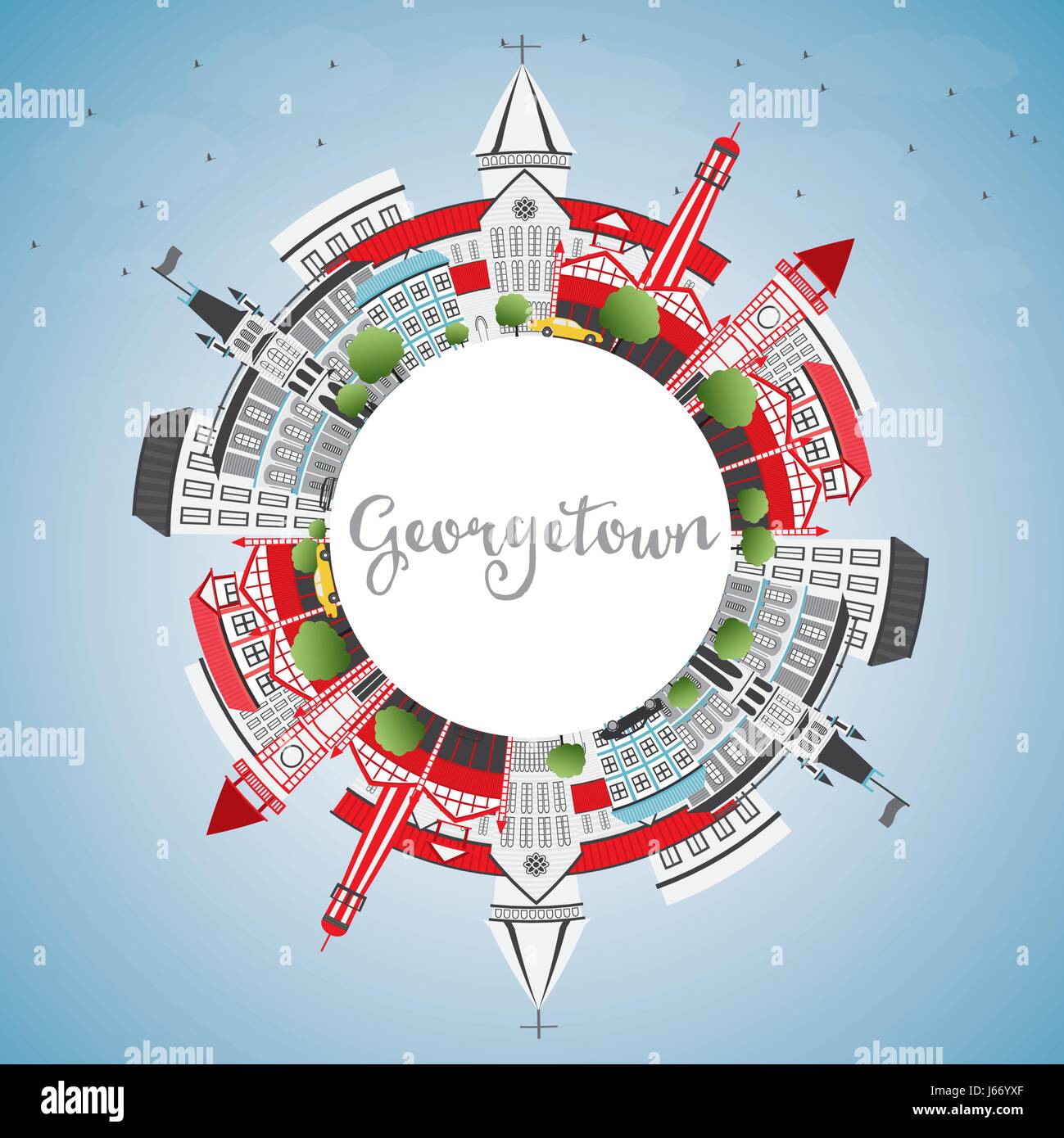 Georgetown Skyline with Gray Buildings, Blue Sky and Copy Space. Vector ...