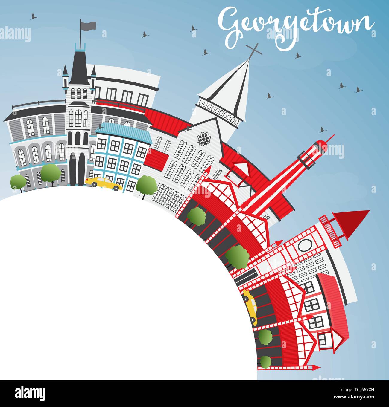 Georgetown Skyline with Gray Buildings, Blue Sky and Copy Space. Vector ...