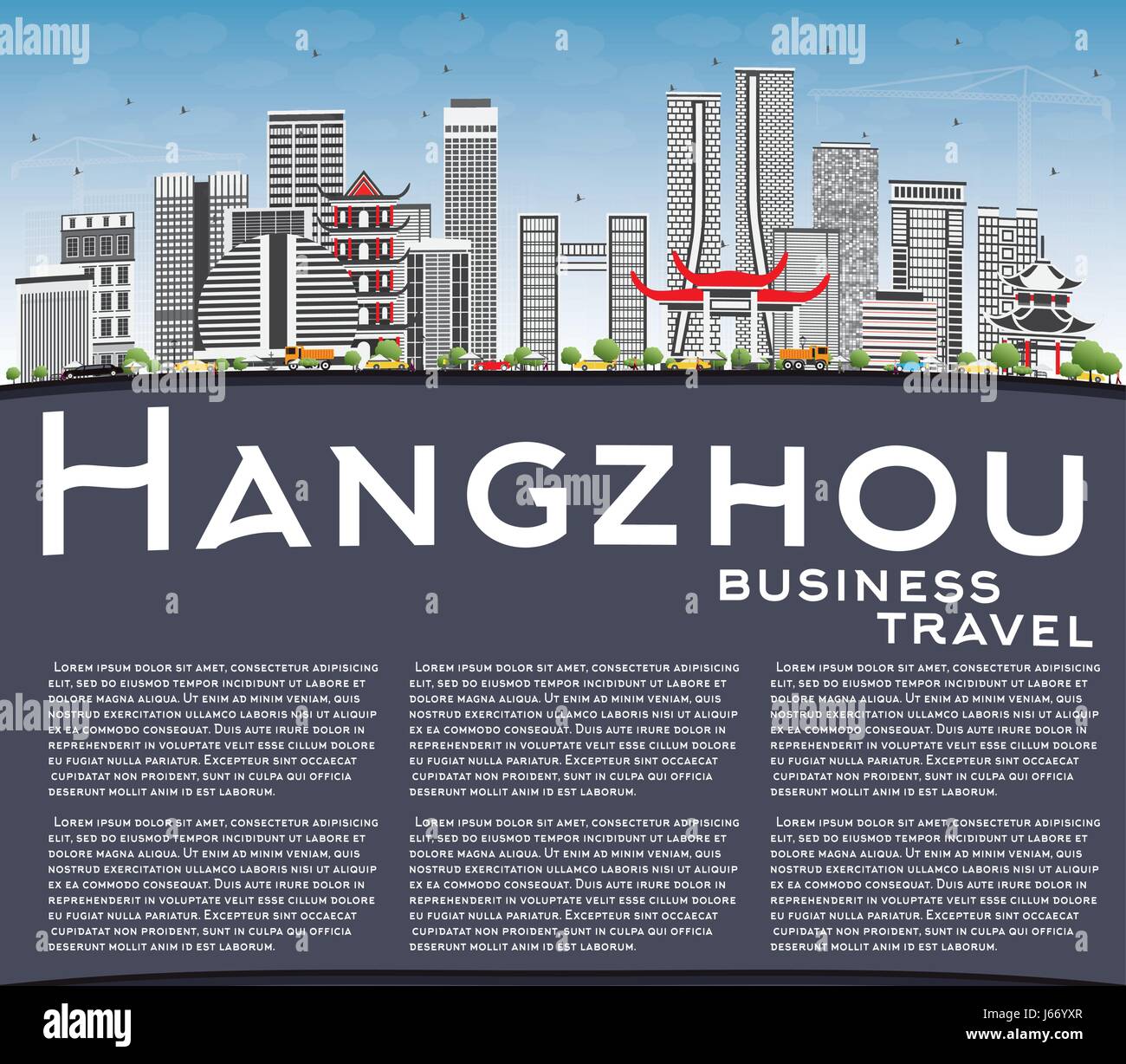 Hangzhou Skyline with Gray Buildings, Blue Sky and Copy Space. Vector ...