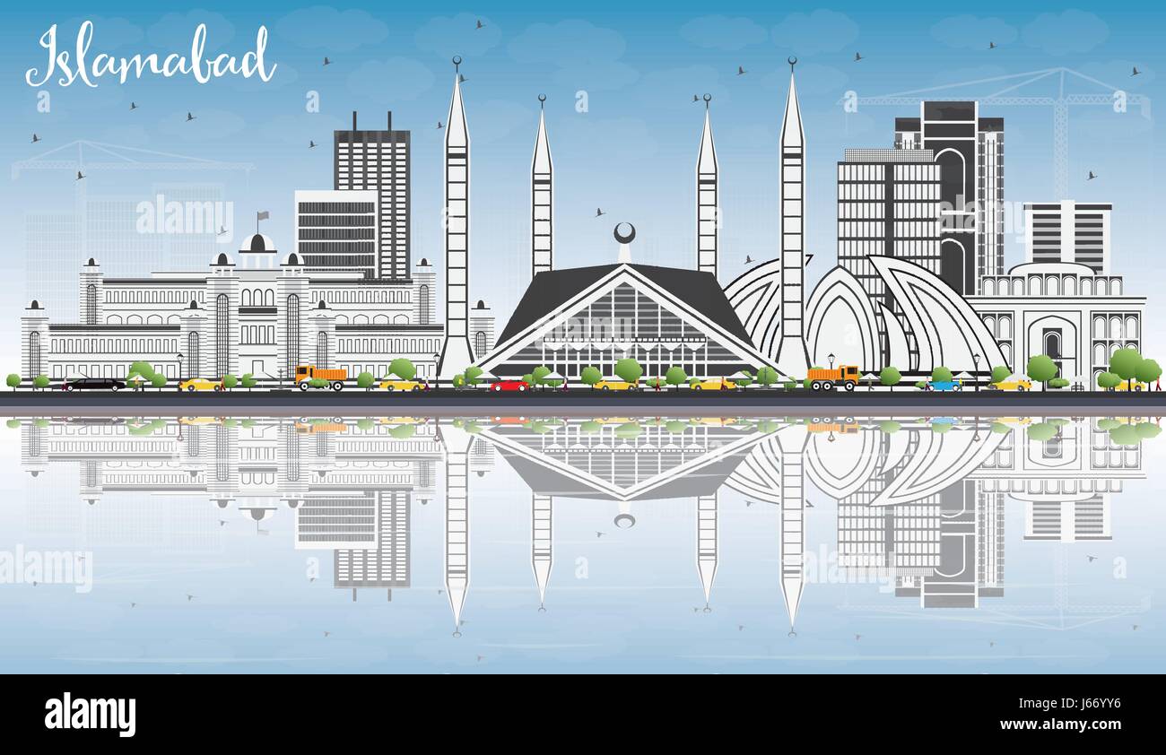 Islamabad Skyline with Gray Buildings, Blue Sky and Reflections. Vector ...