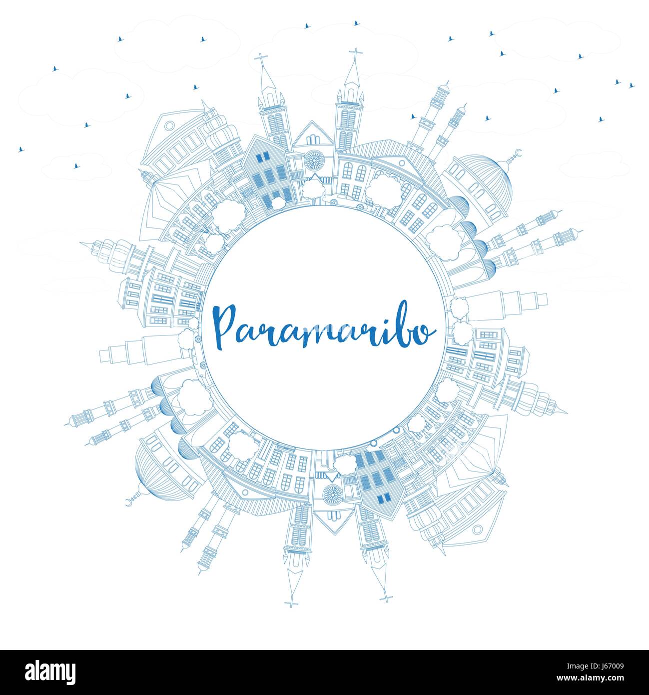 Outline Paramaribo Skyline with Blue Buildings and Copy Space. Vector ...