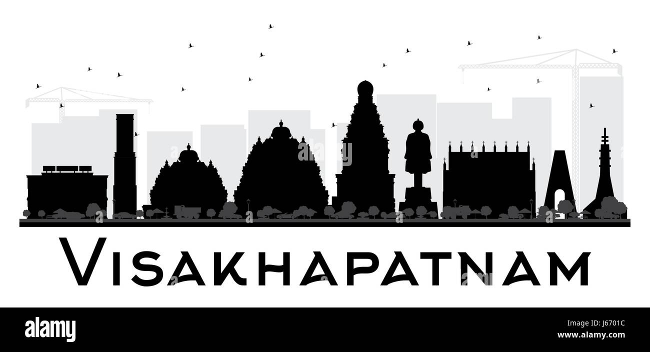 Visakhapatnam City skyline black and white silhouette. Simple flat ...