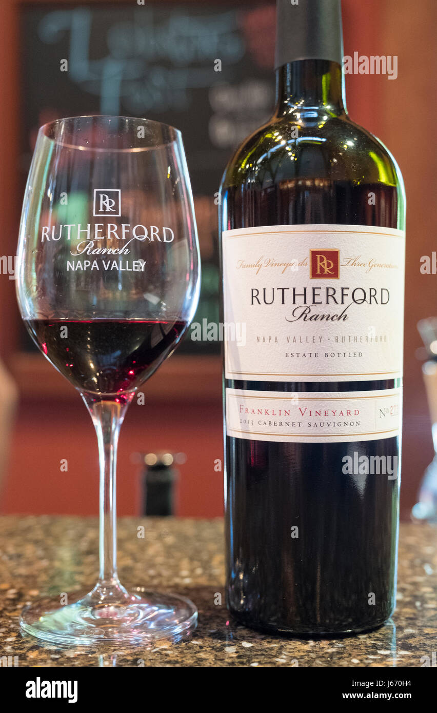 Cabernet Sauvignon sample bottle and glass at the Rutherford Ranch ...