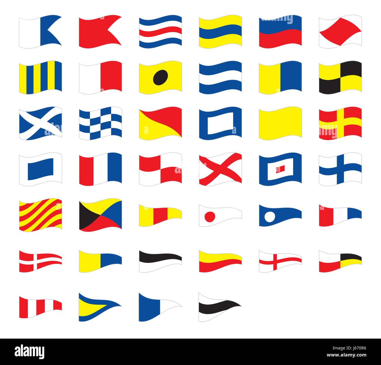 International maritime signal nautical waving flags, isolated on white ...