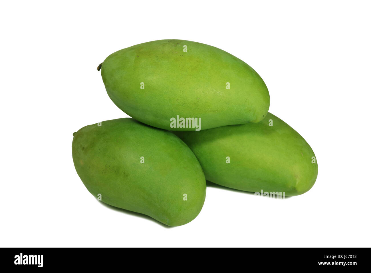 Piled Up Three Vibrant Green Color Young Mangoes Isolated on White ...