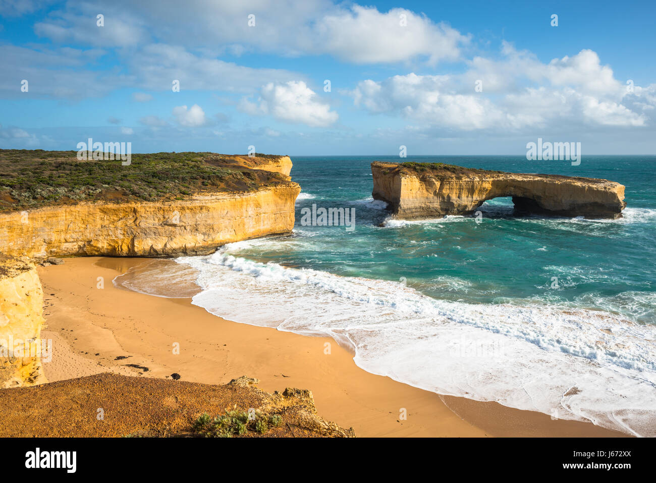 London Bridge, a famous rock arch in the Port Campbell National Park at ...