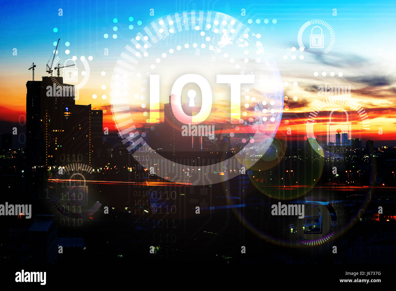 Security in internet of things (IoT) concept. Text , master key graphic ...