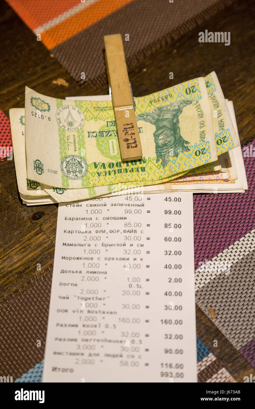 Chisinau Moldova Bill In The Restaurant With Moldovan Lei Stock Photo chisinau-moldova-bill-in-the-restaurant-with-moldovan-lei-stock-photo