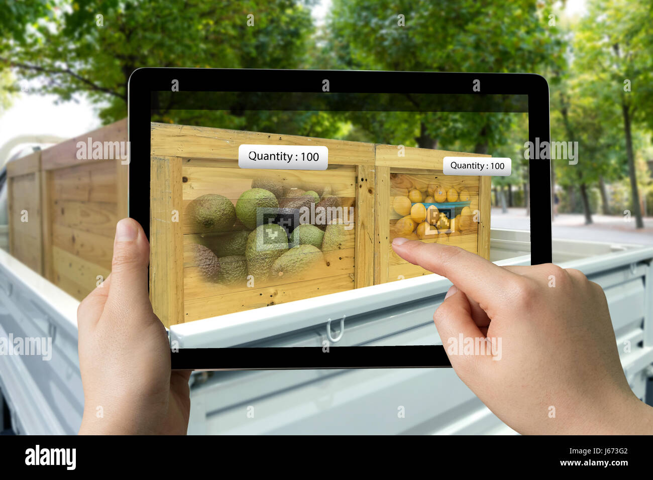 Logistic , Augmented reality marketing , X-Ray packages concept. Hand ...