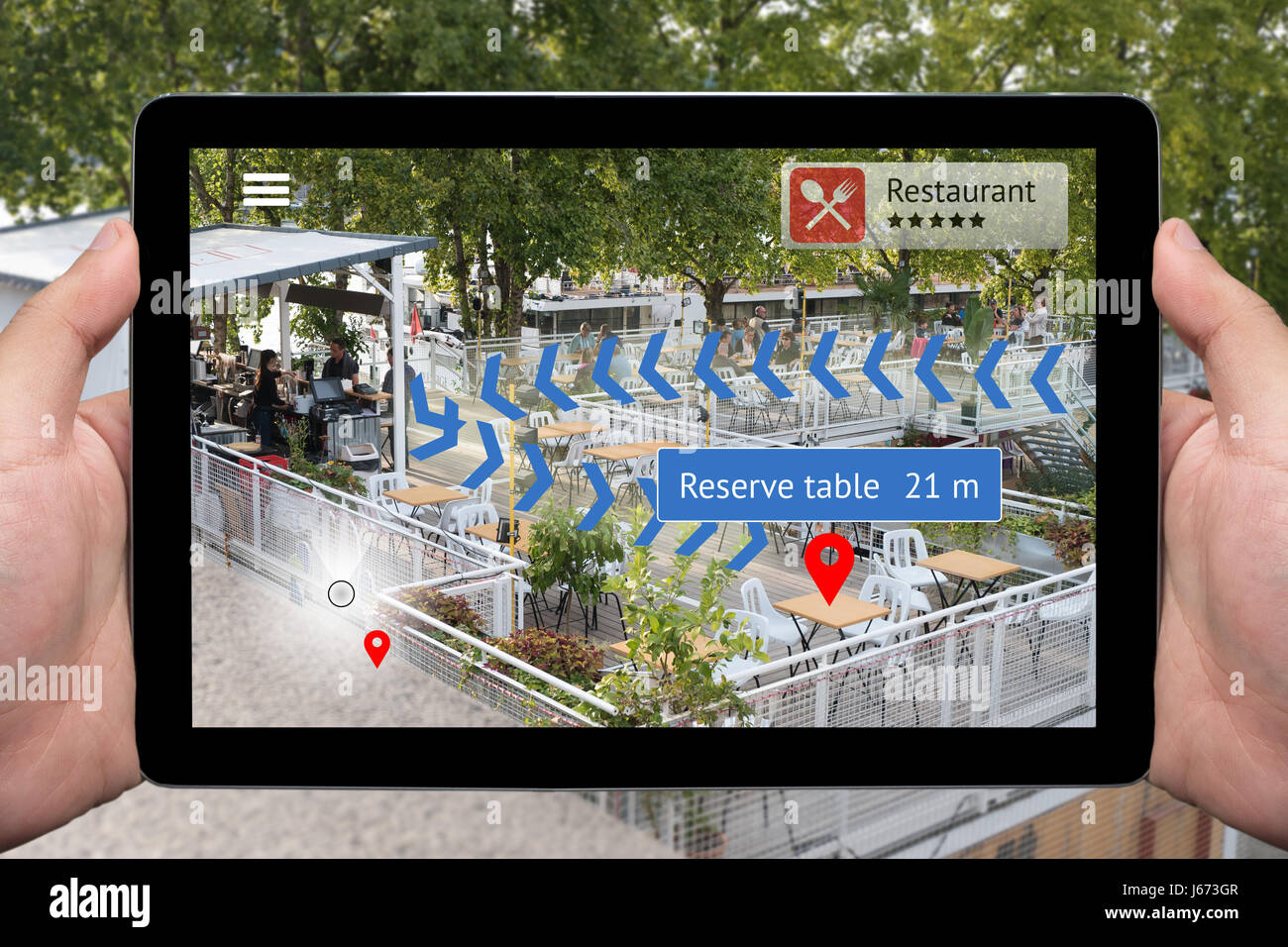Augmented reality technology , Virtual Navigation concept. Hand holding ...
