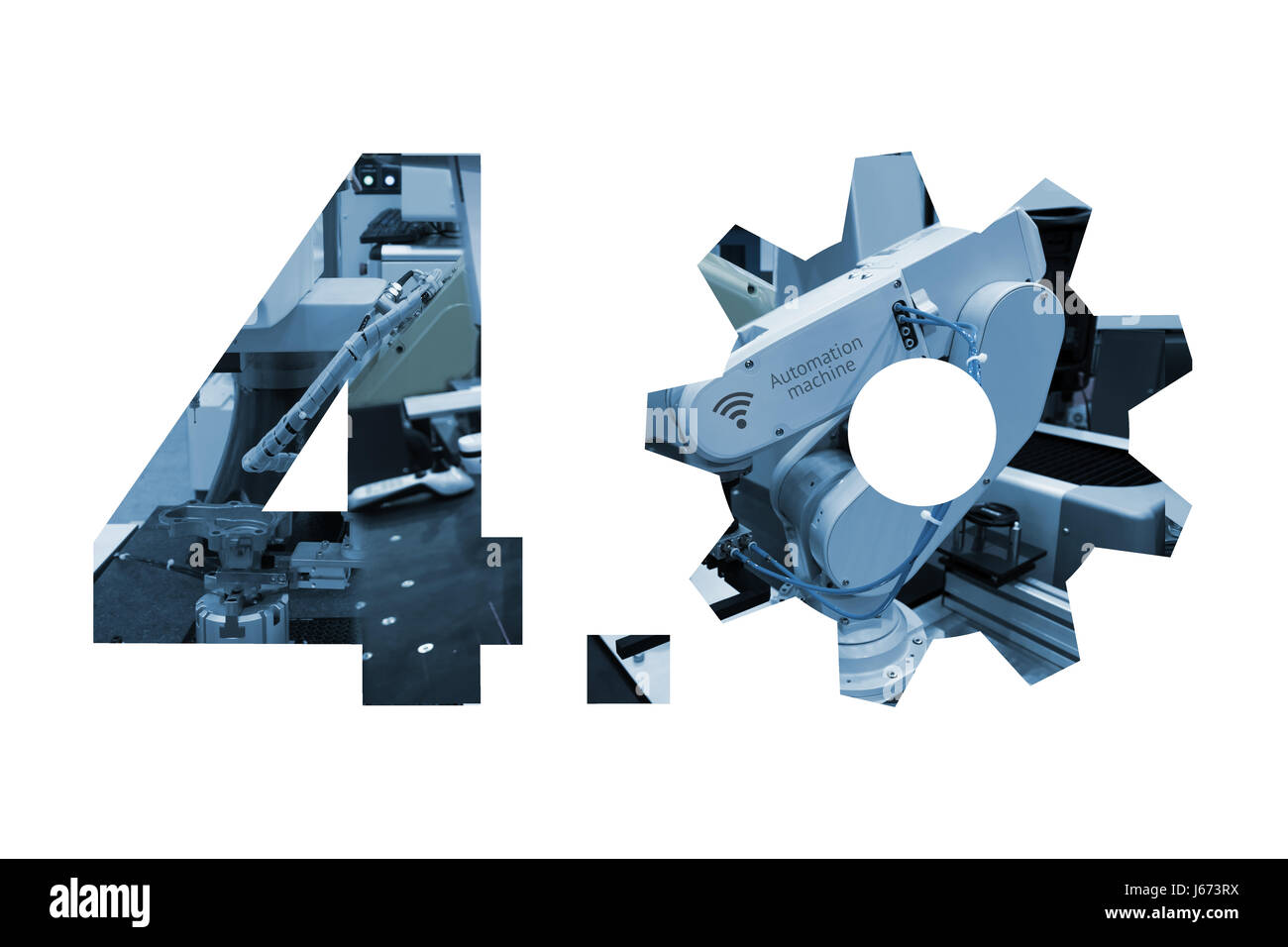 Industry 4.0 concept . Number 4 and gear texts and blue tone of ...