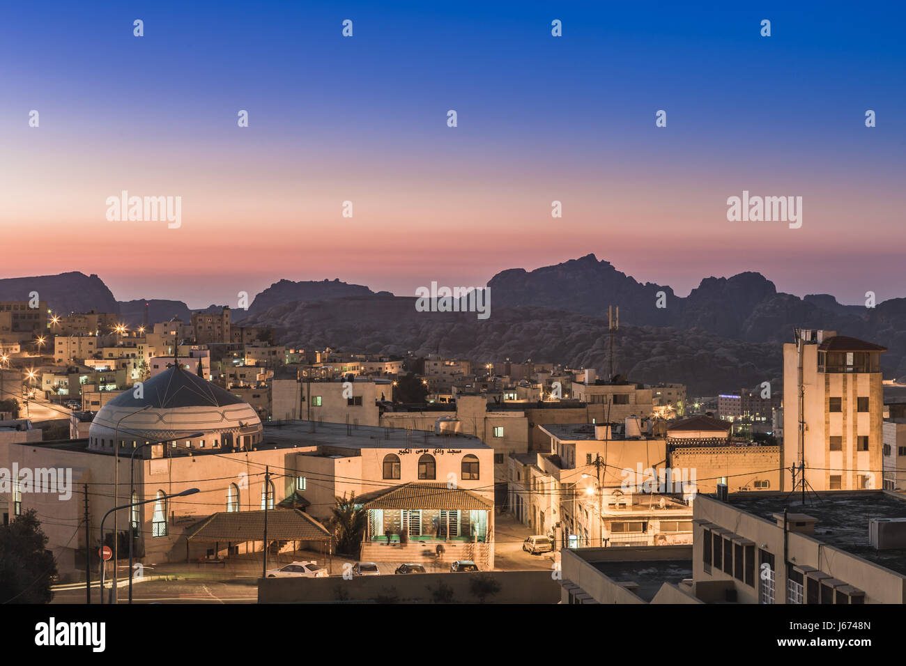 The village of Wadi Musa, close to the archaeological site of Petra ...