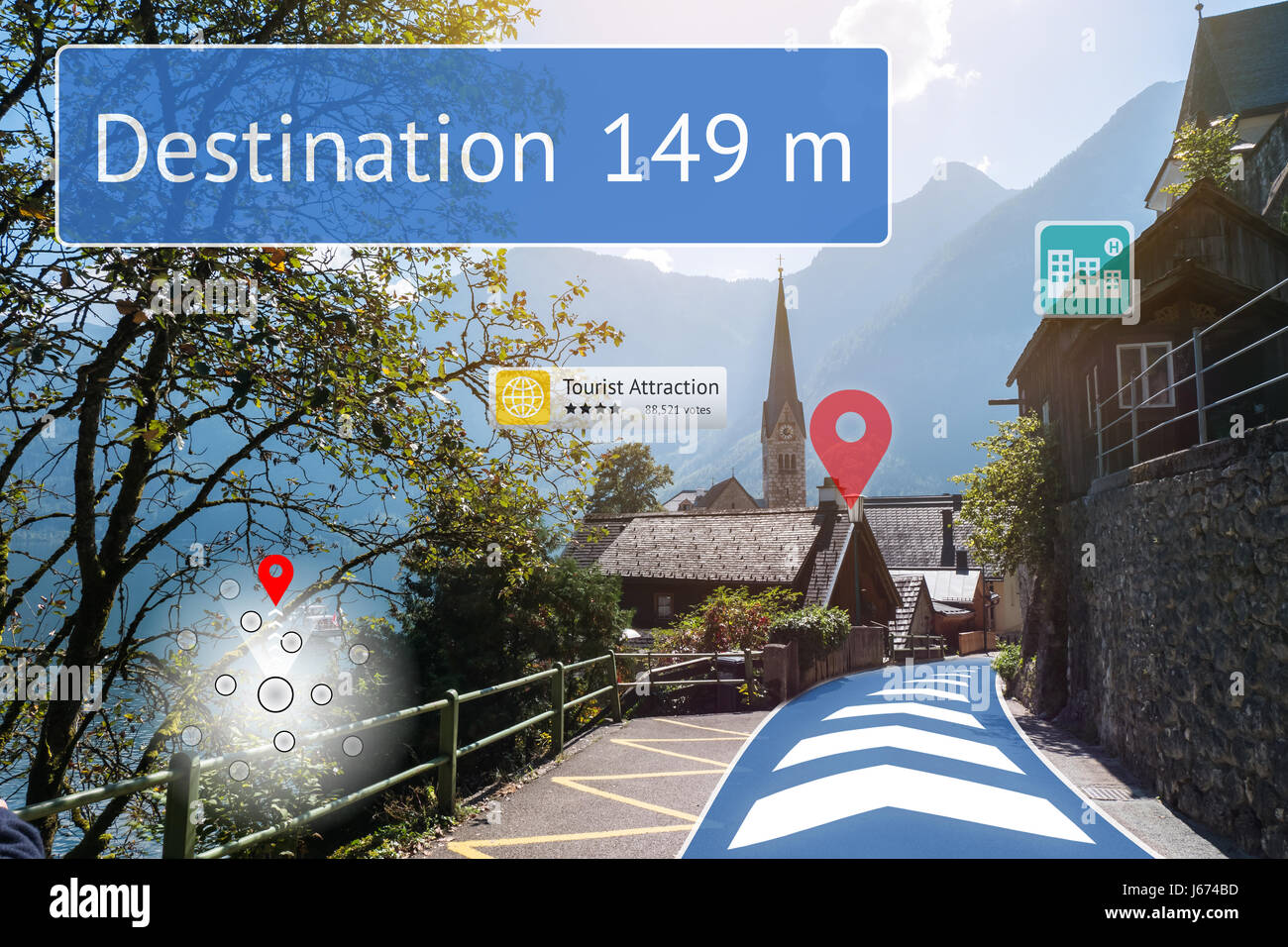 Augmented reality technology , Virtual Navigation concept. Graphic of ...