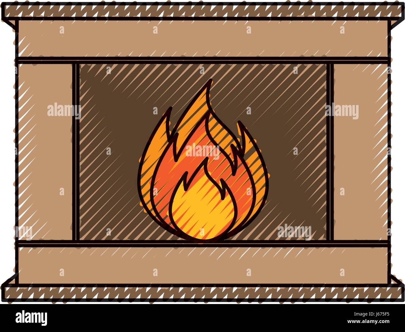 Traditional white fireplace burning wood Stock Vector Images - Alamy