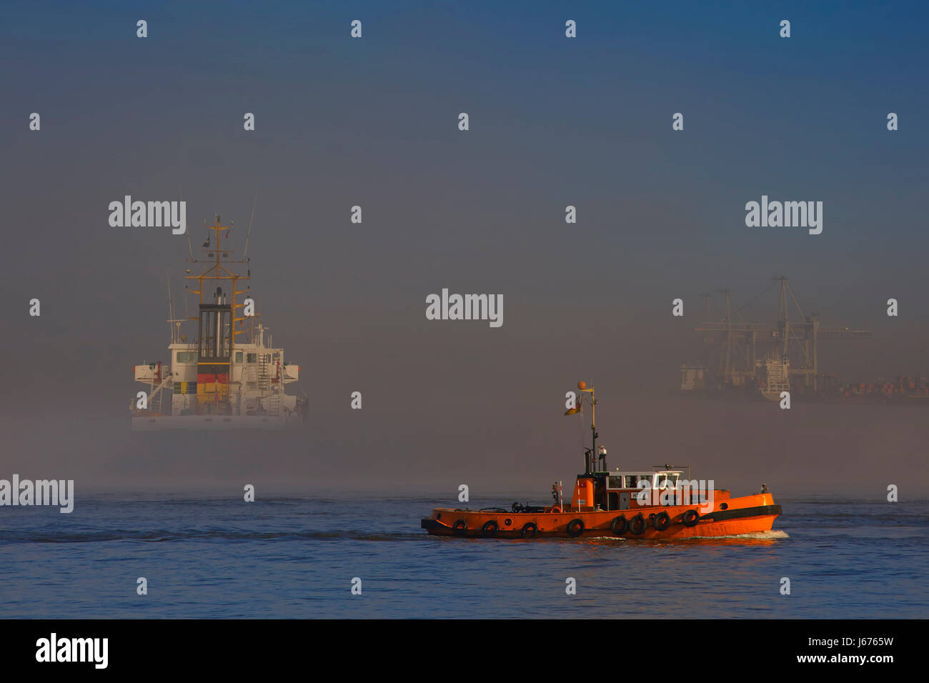 container ship in fog Stock Photo - Alamy