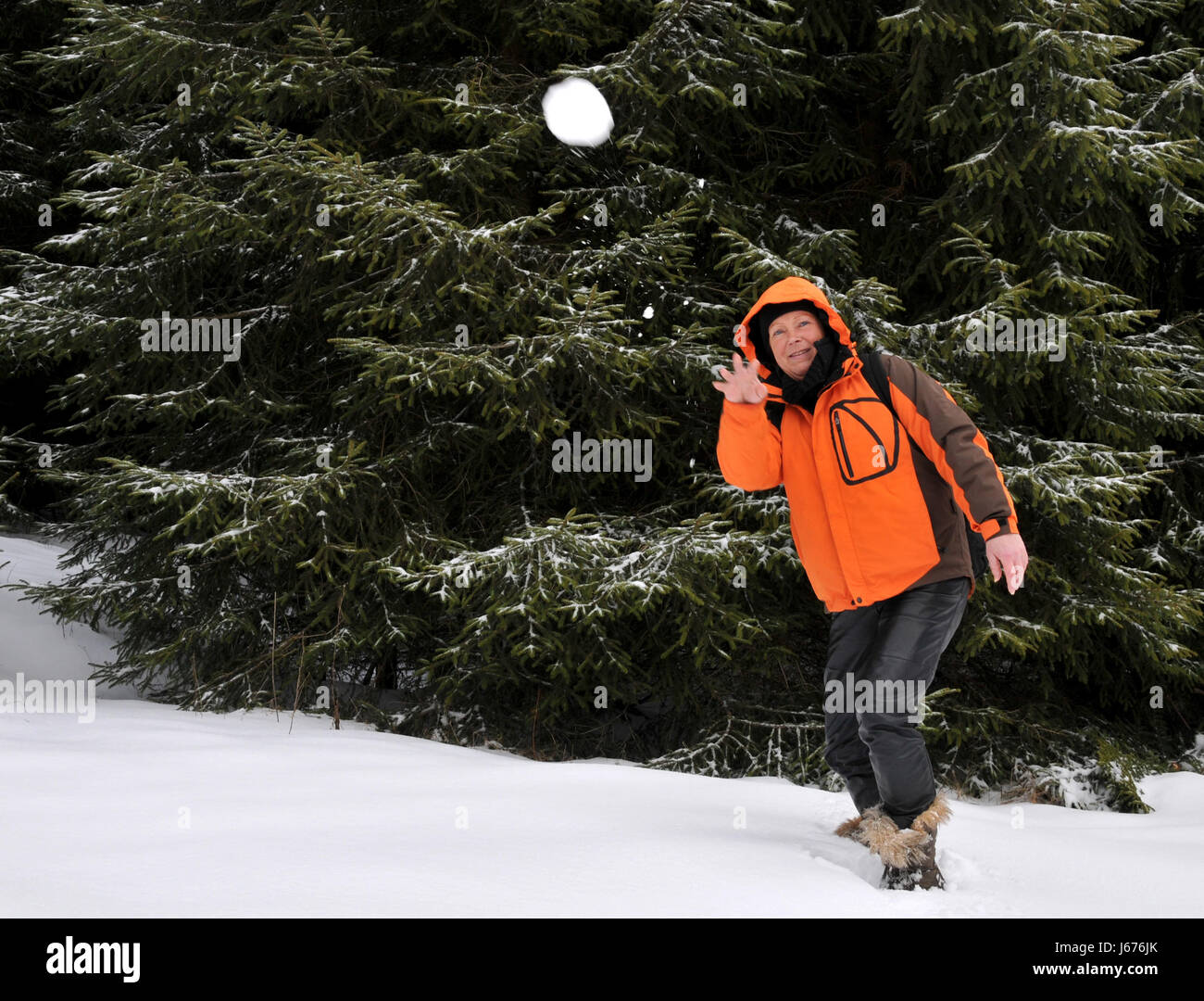 woman winter zest for life snowball fight over courage snowball ...