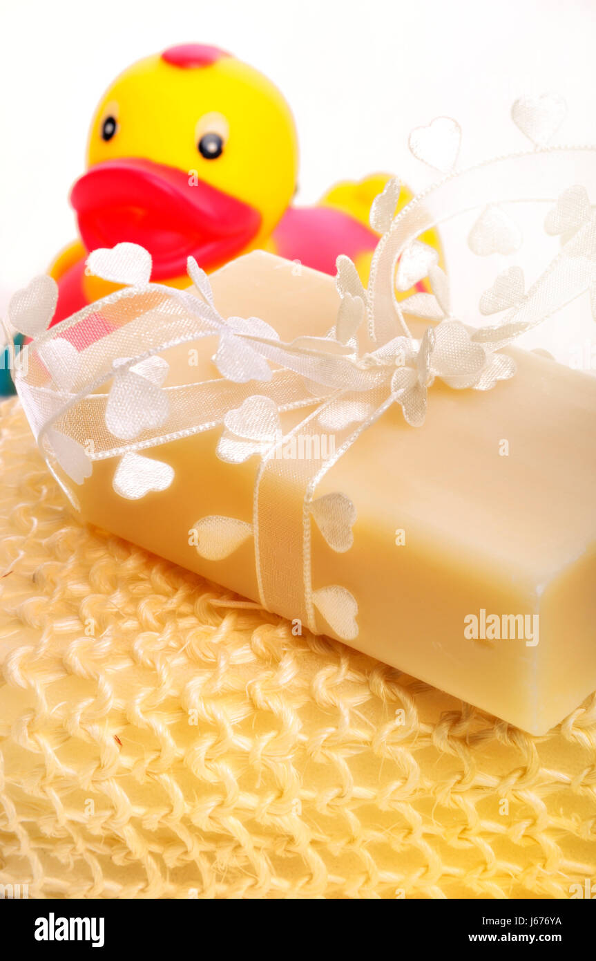 soap,sponge and rubber duck Stock Photo - Alamy