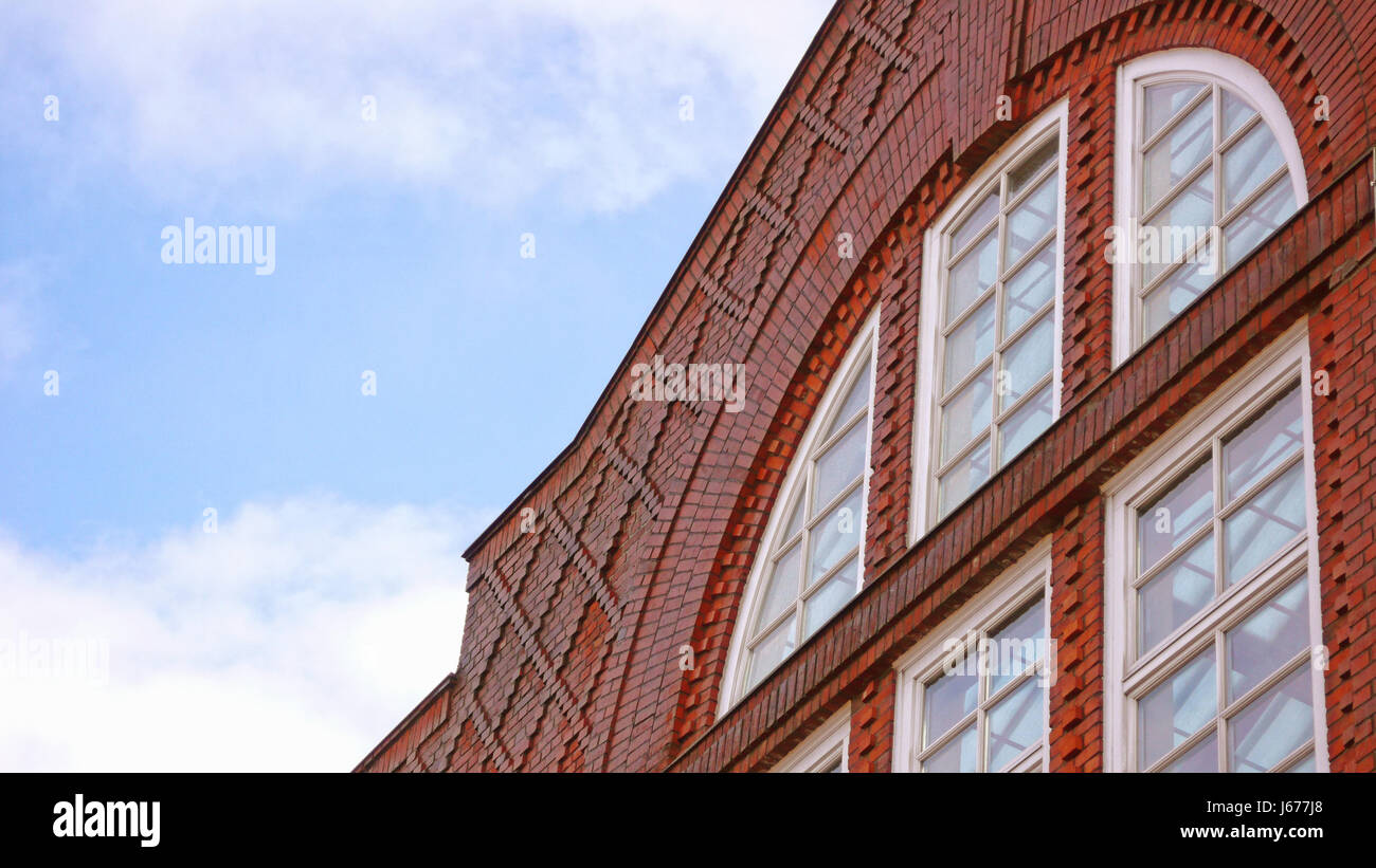 brick circular arc red old blue window porthole dormer window pane ...
