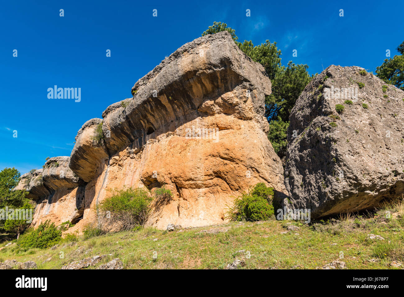 Erosion rock formations in Enchanted City park, Cuenca,Spain Stock ...