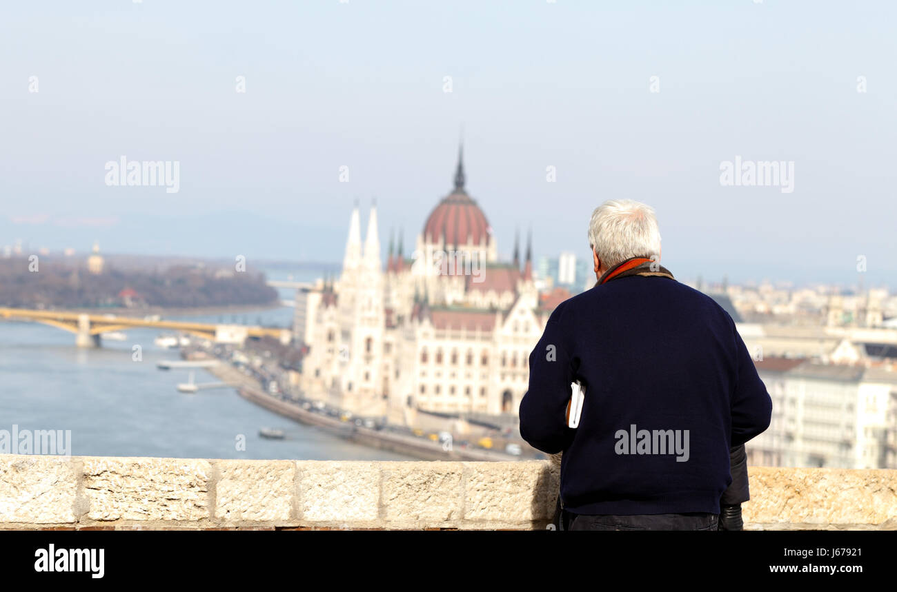 Photo of an old man visiting Budapest Stock Photo - Alamy