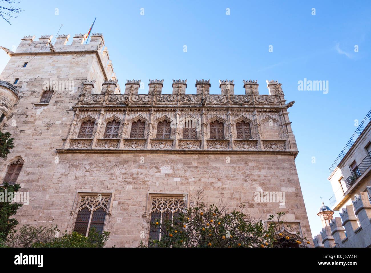 Amazing Silk Exchange buildings outside view. Valencia, Spain Stock ...