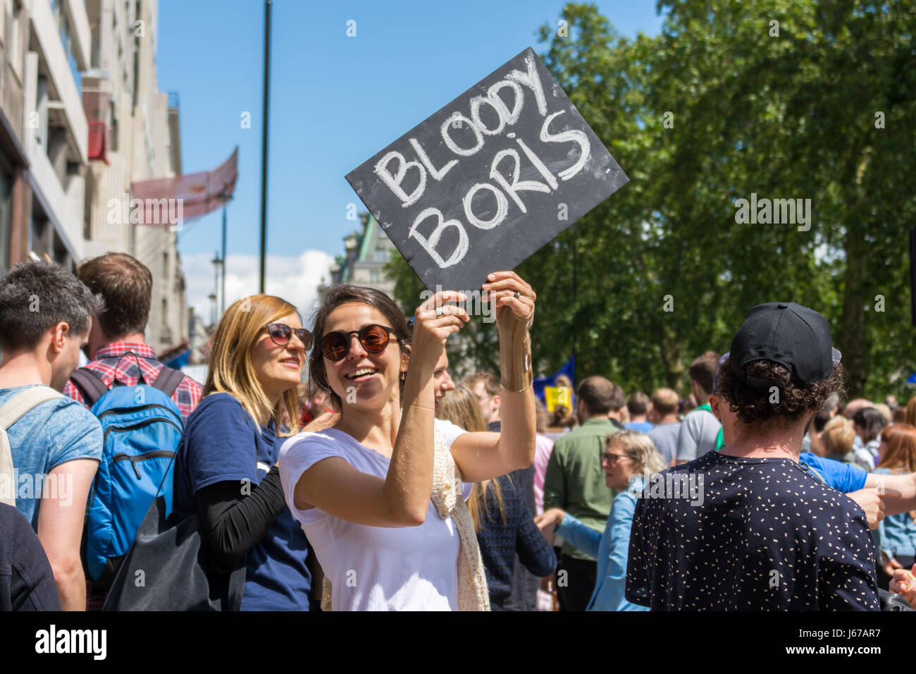March for Europe London, woman holding Boris placard Stock Photo - Alamy