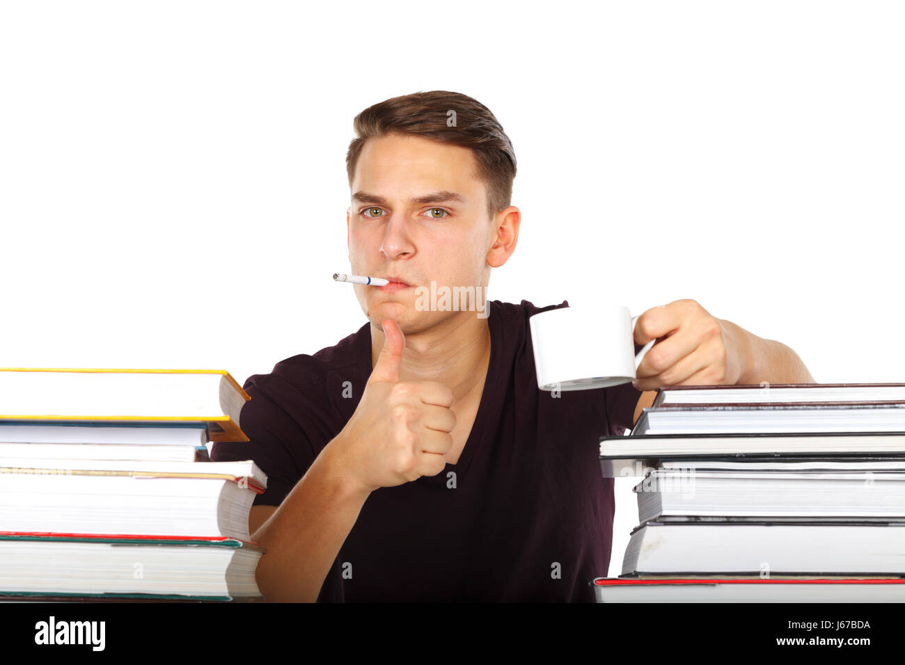 Photo of a stressful college student who try to study Stock Photo - Alamy