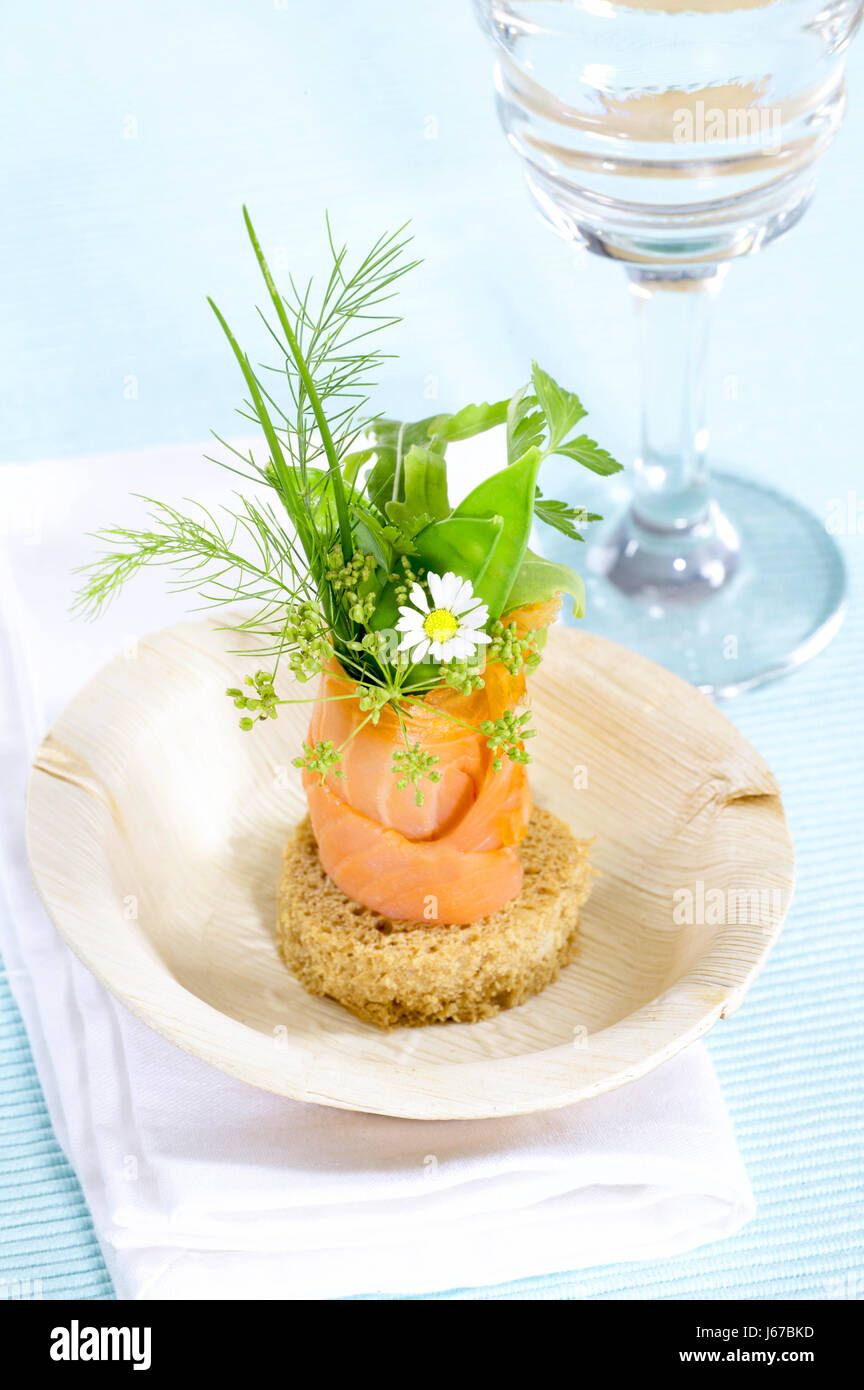 fish salmon mouthful starter restaurant bread green cold fish kitchen ...