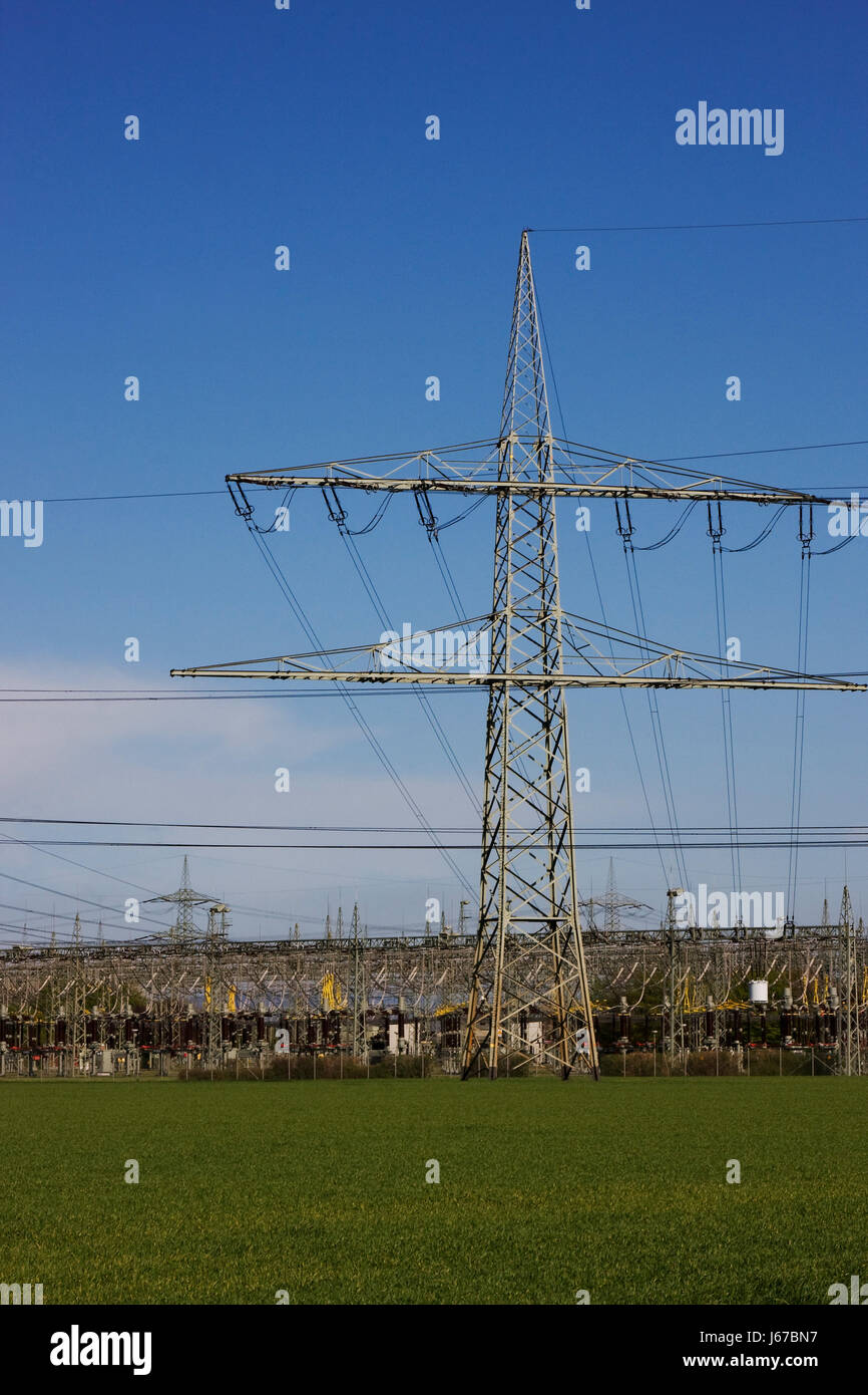 current mast transmission line power station meadow cable current ...