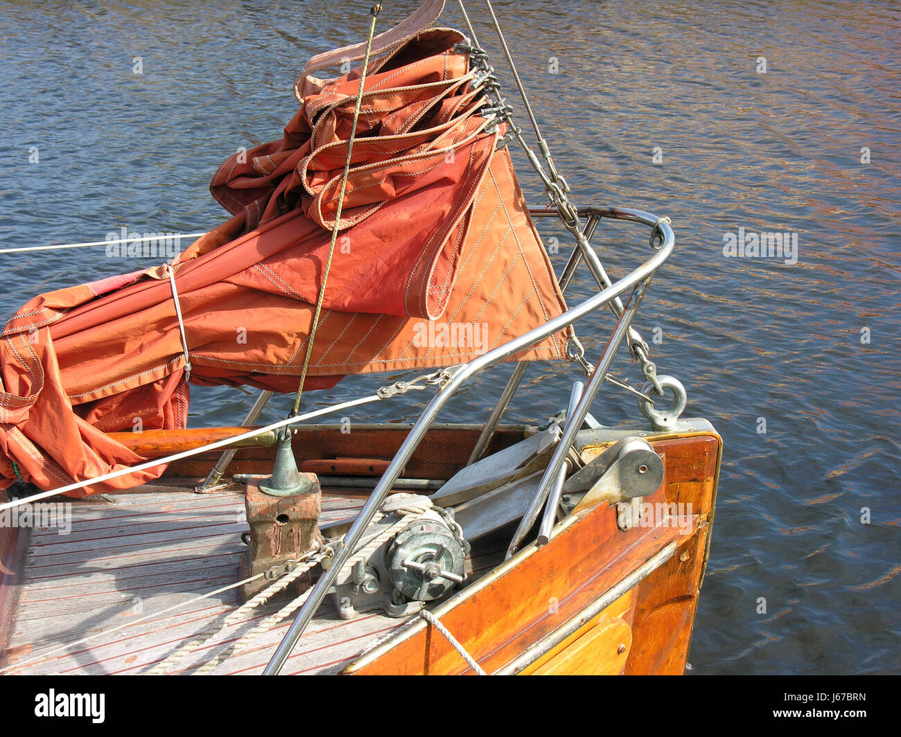 sail sailing boat sailboat anchor deck forecastle teak detail waves ...