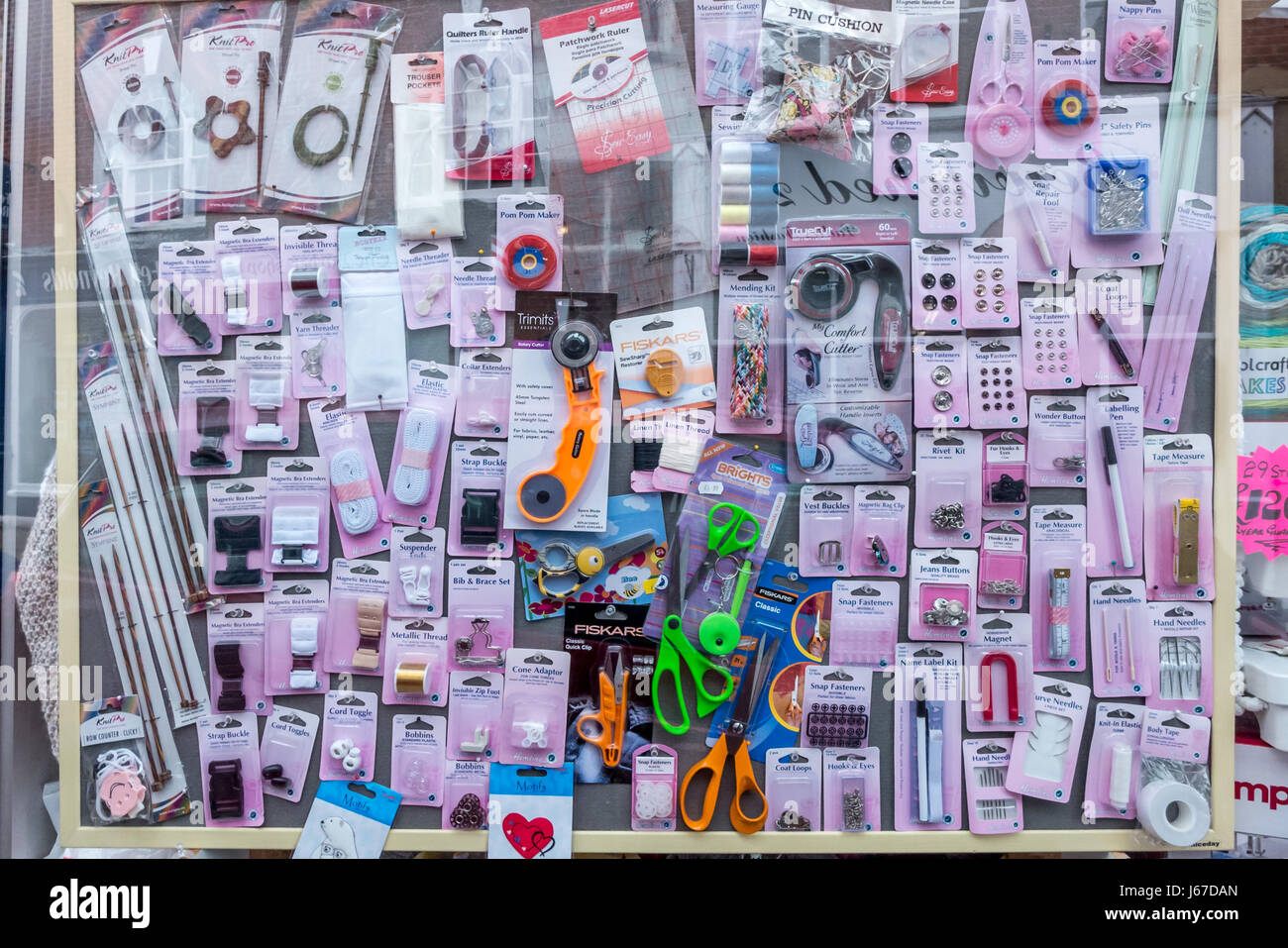 Old style English knitting and handicrafts shop in a small town Stock ...