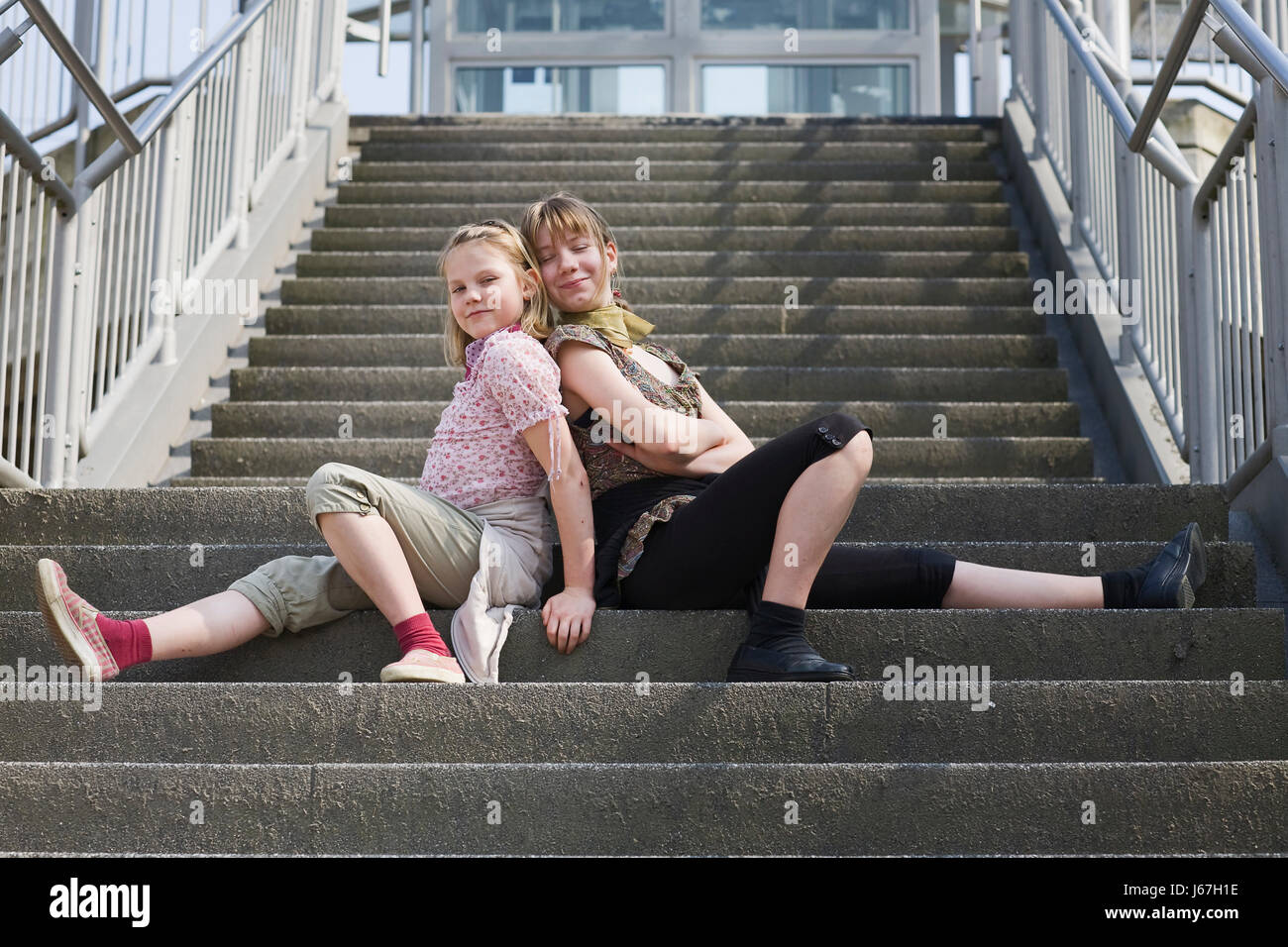 station stairs sister put sitting sit child familiy family girl girls ...