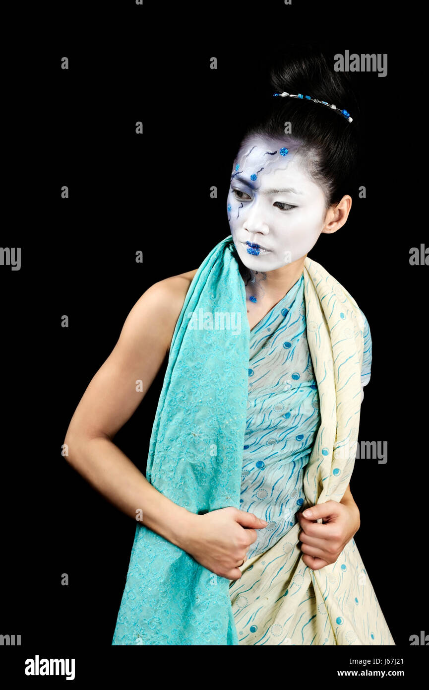 woman make-up photo model model tissue dress gown woman blue fashion ...