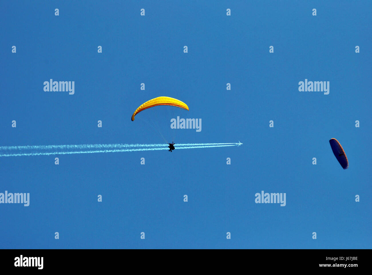 blue umbrella weightless firmament sky aircraft aeroplane plane ...