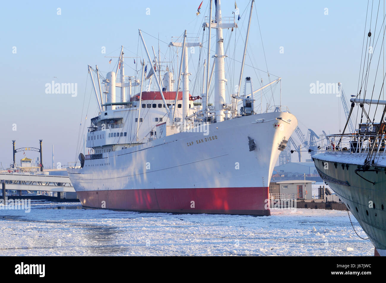winter harbor ice hamburg harbours elbe metropolis waters winter navy ...