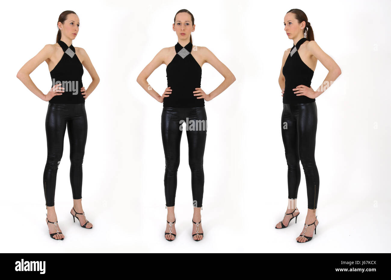 woman while posing,three views Stock Photo - Alamy