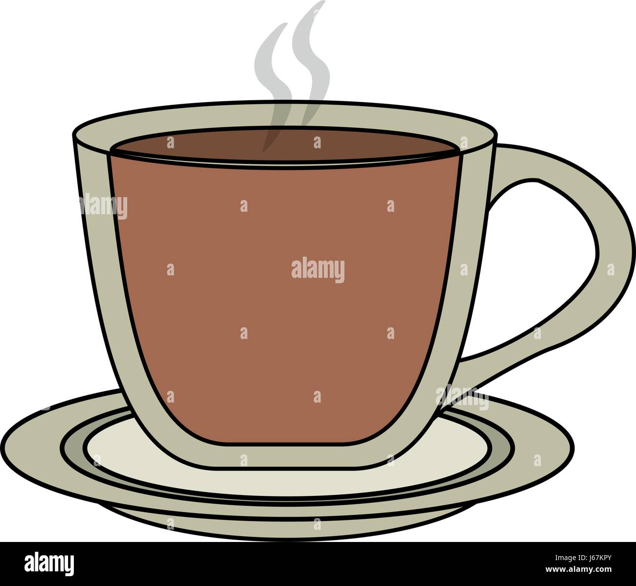 color image cartoon transparent cup of coffee with steam on dish Stock ...