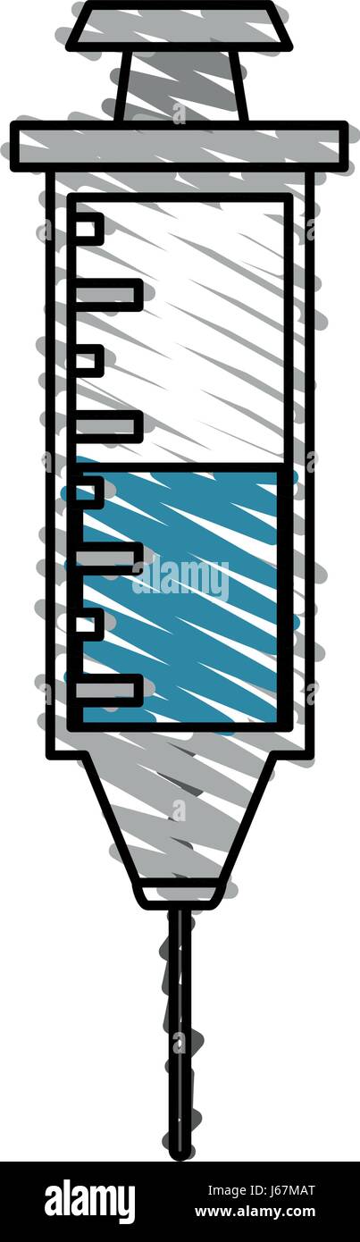 color crayon stripe cartoon needle syringe with liquid and inchs Stock ...