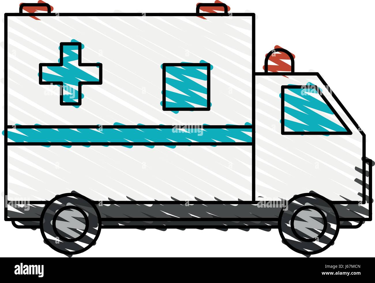 color crayon stripe cartoon ambulance truck with cross symbol Stock ...