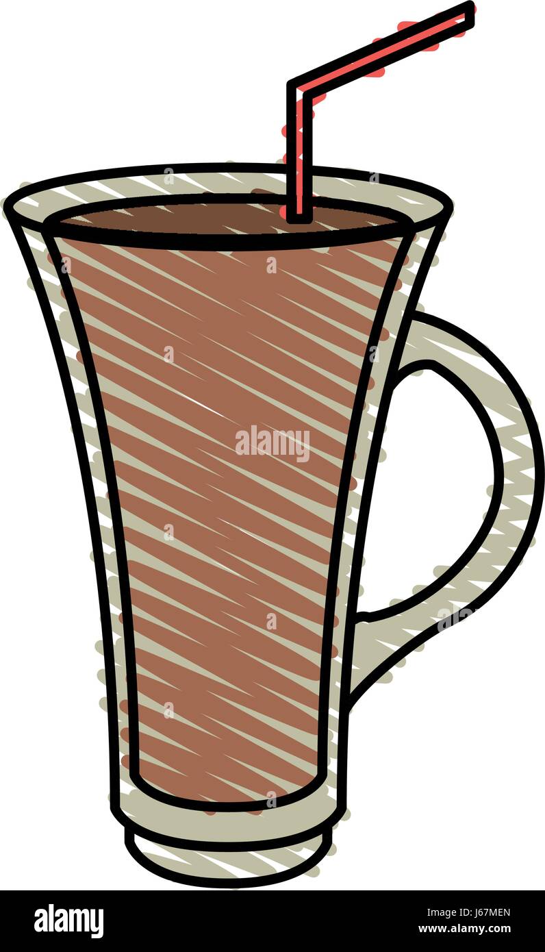 color crayon stripe cartoon transparent glass cup of coffee with straw ...