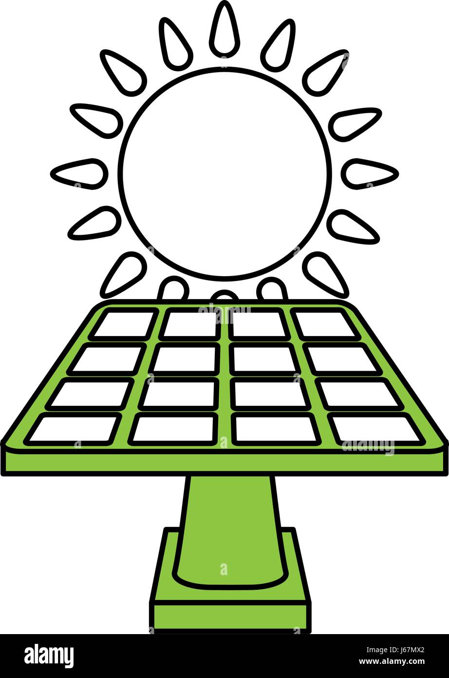 color silhouette image cartoon solar energy panel on platform with ...