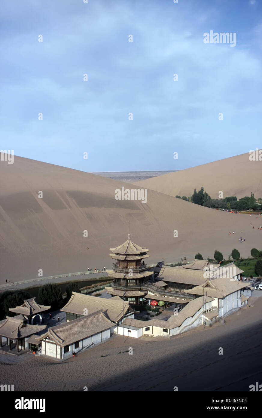 temple desert wasteland oasis dunes buddhism china blue tower religion ...