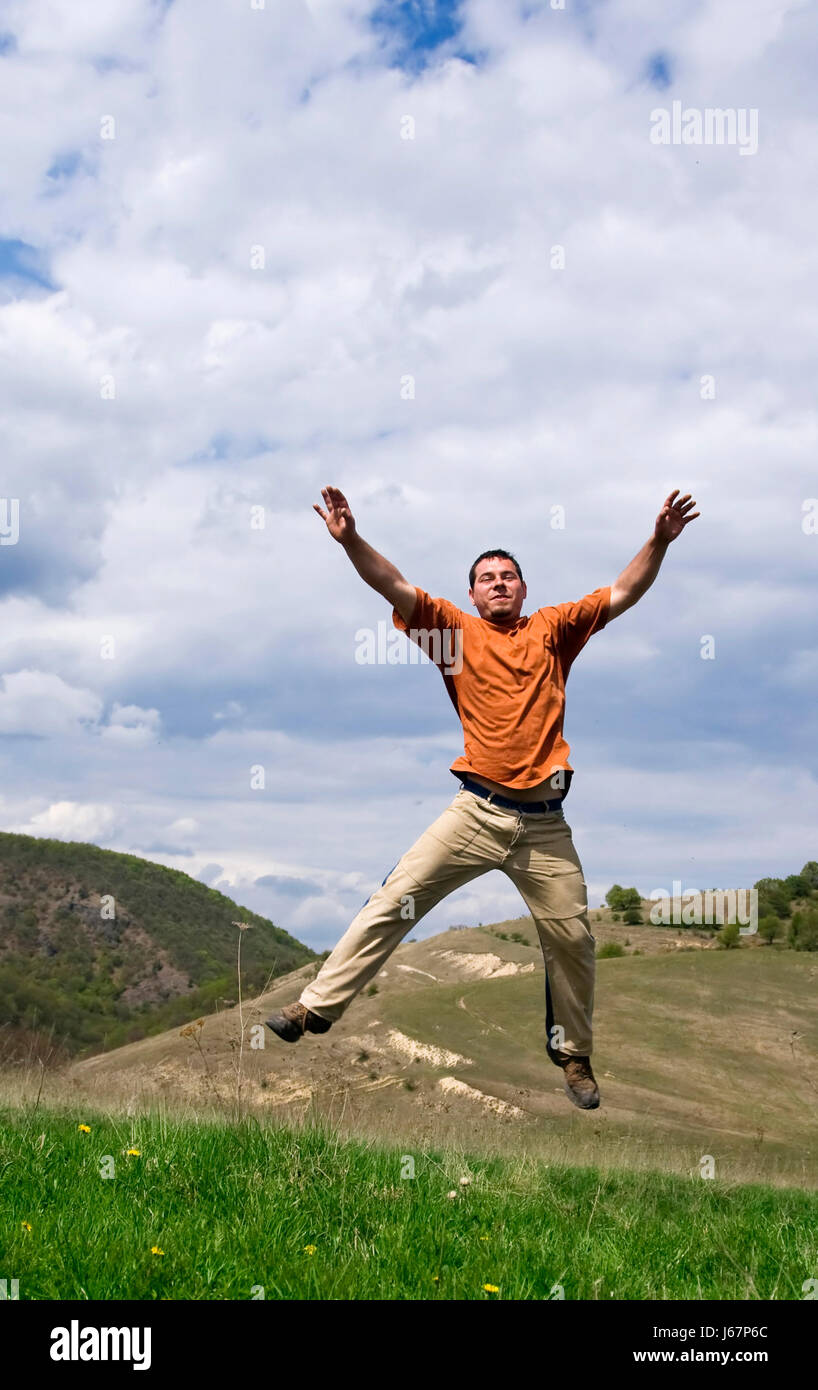 spring bouncing bounces hop skipping frisks jumping jump handsome ...