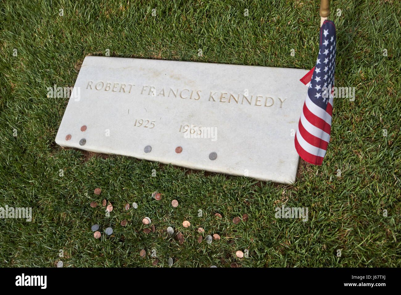 rfk robert francis kennedy grave with coins arlington cemetery ...
