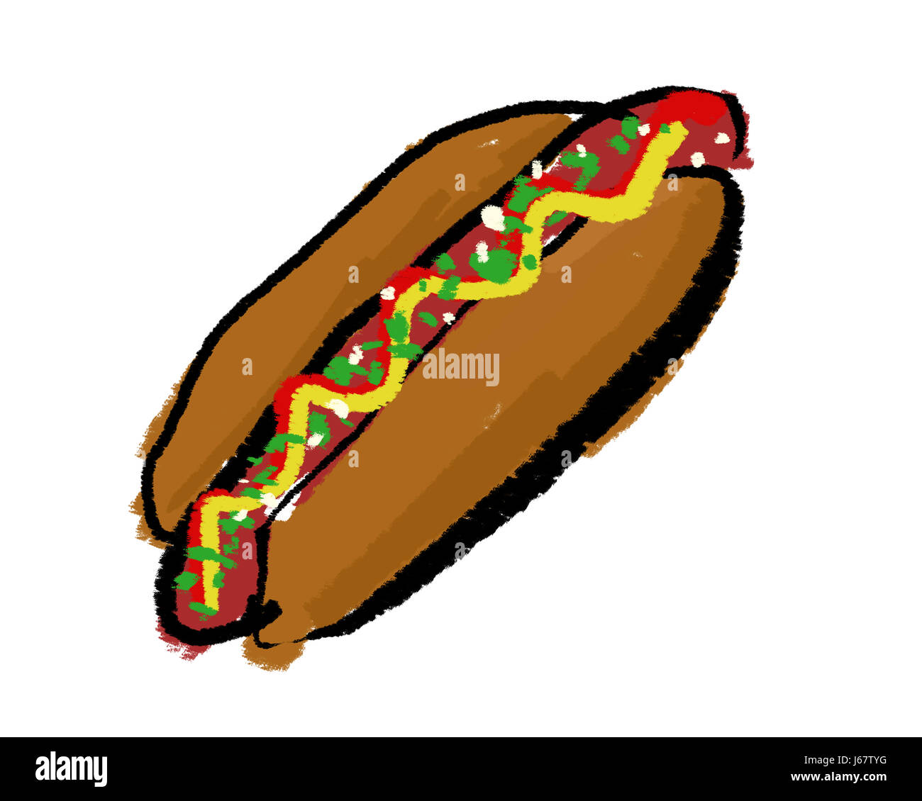 food aliment art hot dog illustration mustard greasy grease besmear ...