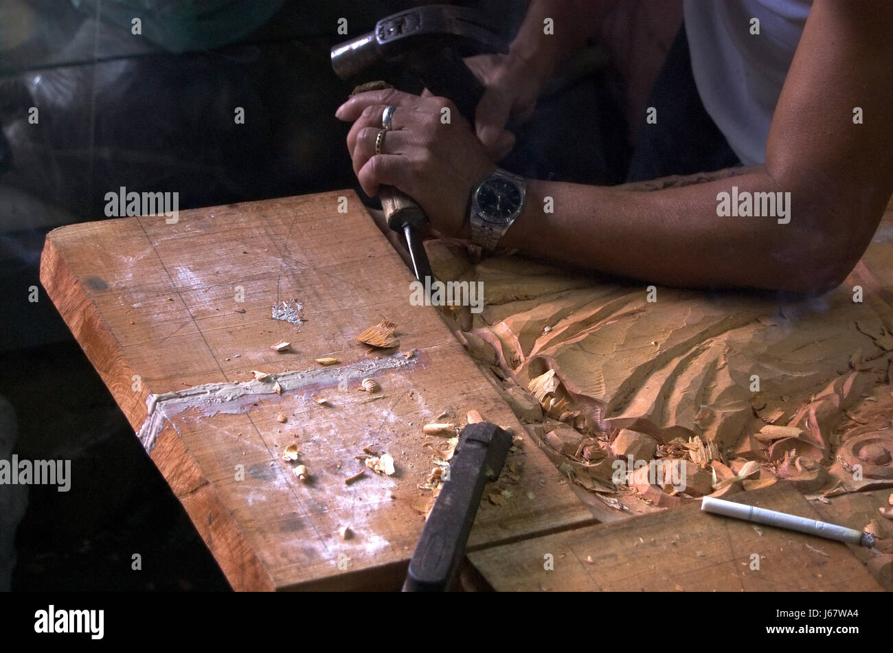 woodcarving in paete Stock Photo - Alamy