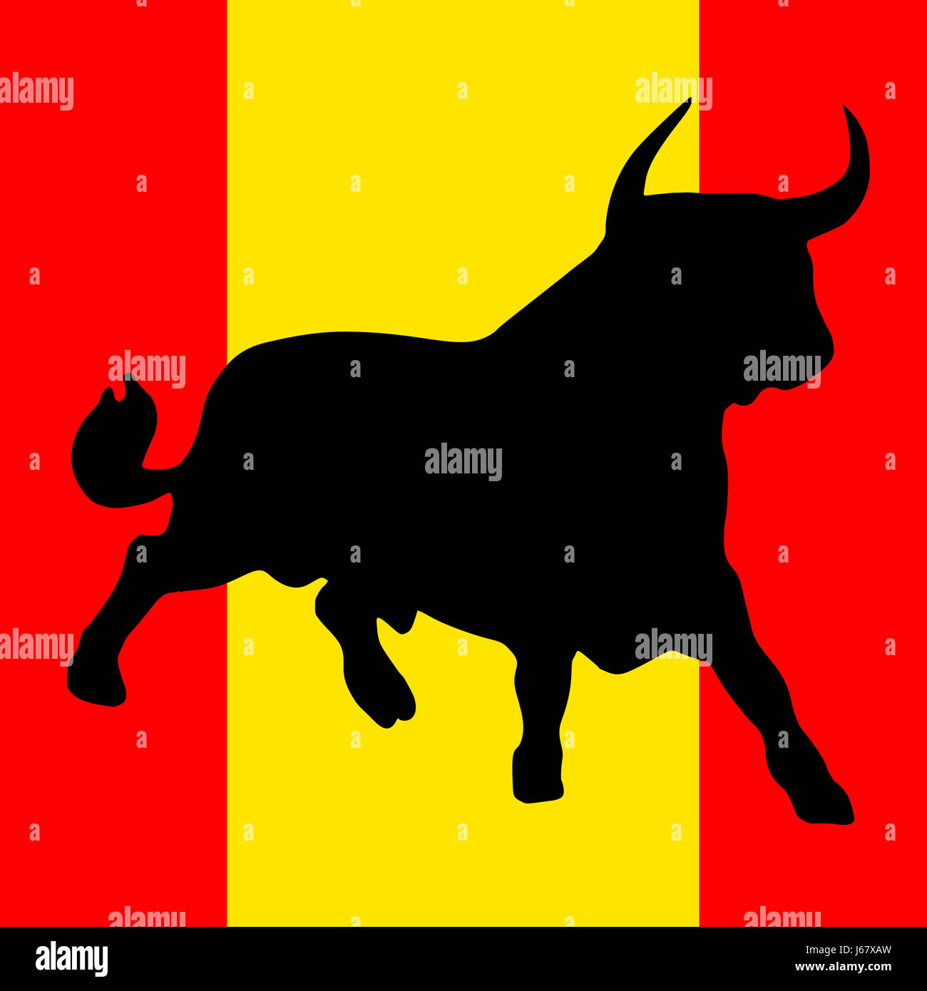 Black bull on red and yellow spanish flag hi-res stock photography and ...